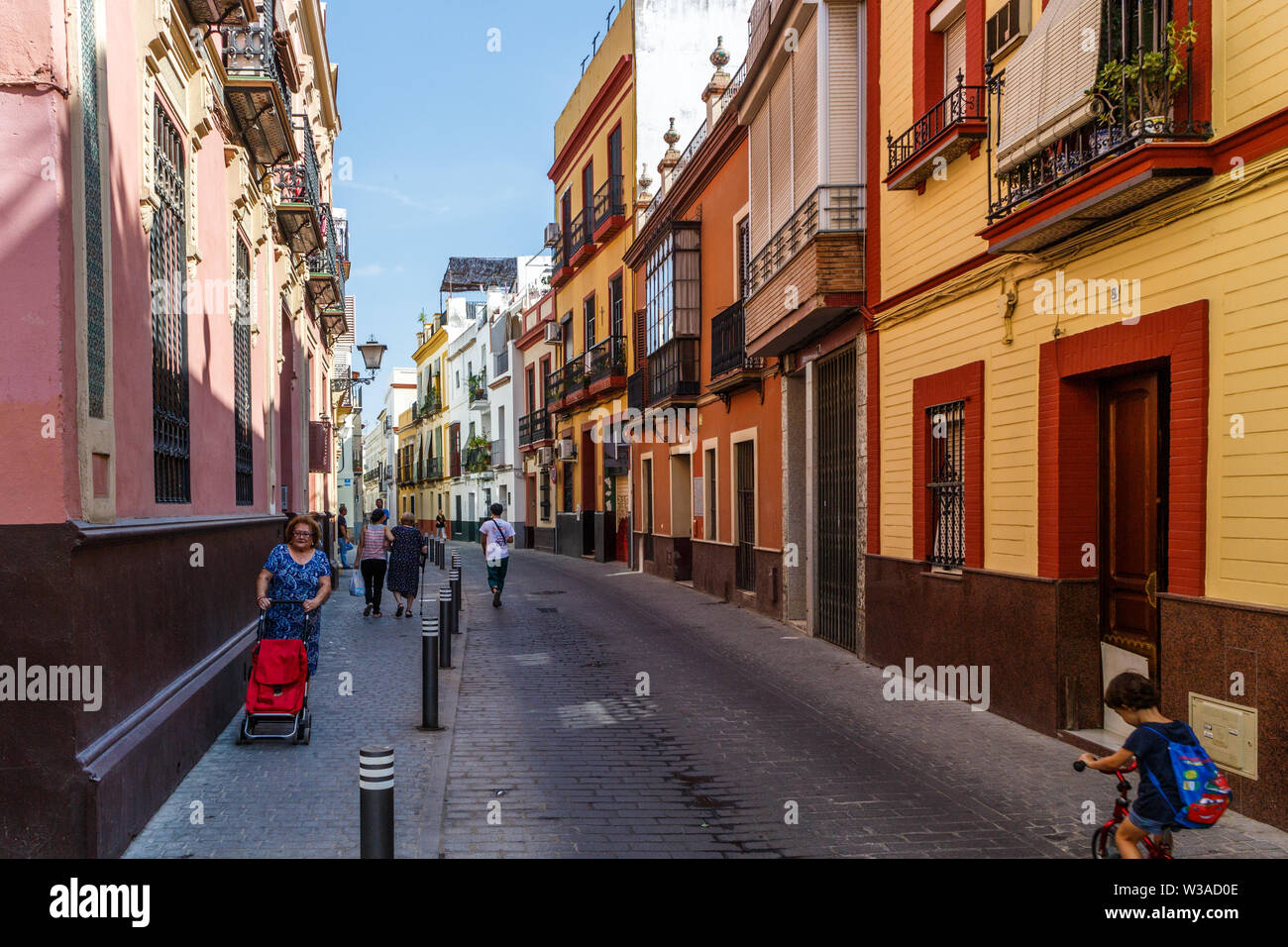 Seville, Spain - September 3rd 2015: Typical residential street in the ...