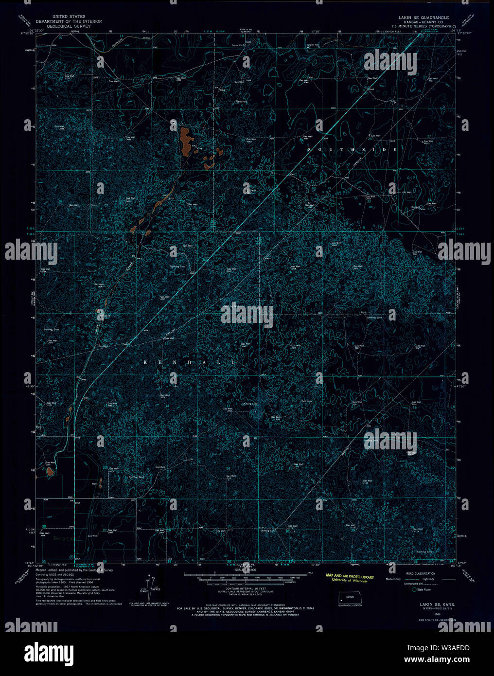 USGS TOPO Map Kansas KS Lakin SE 511785 1966 24000 Inverted Restoration ...