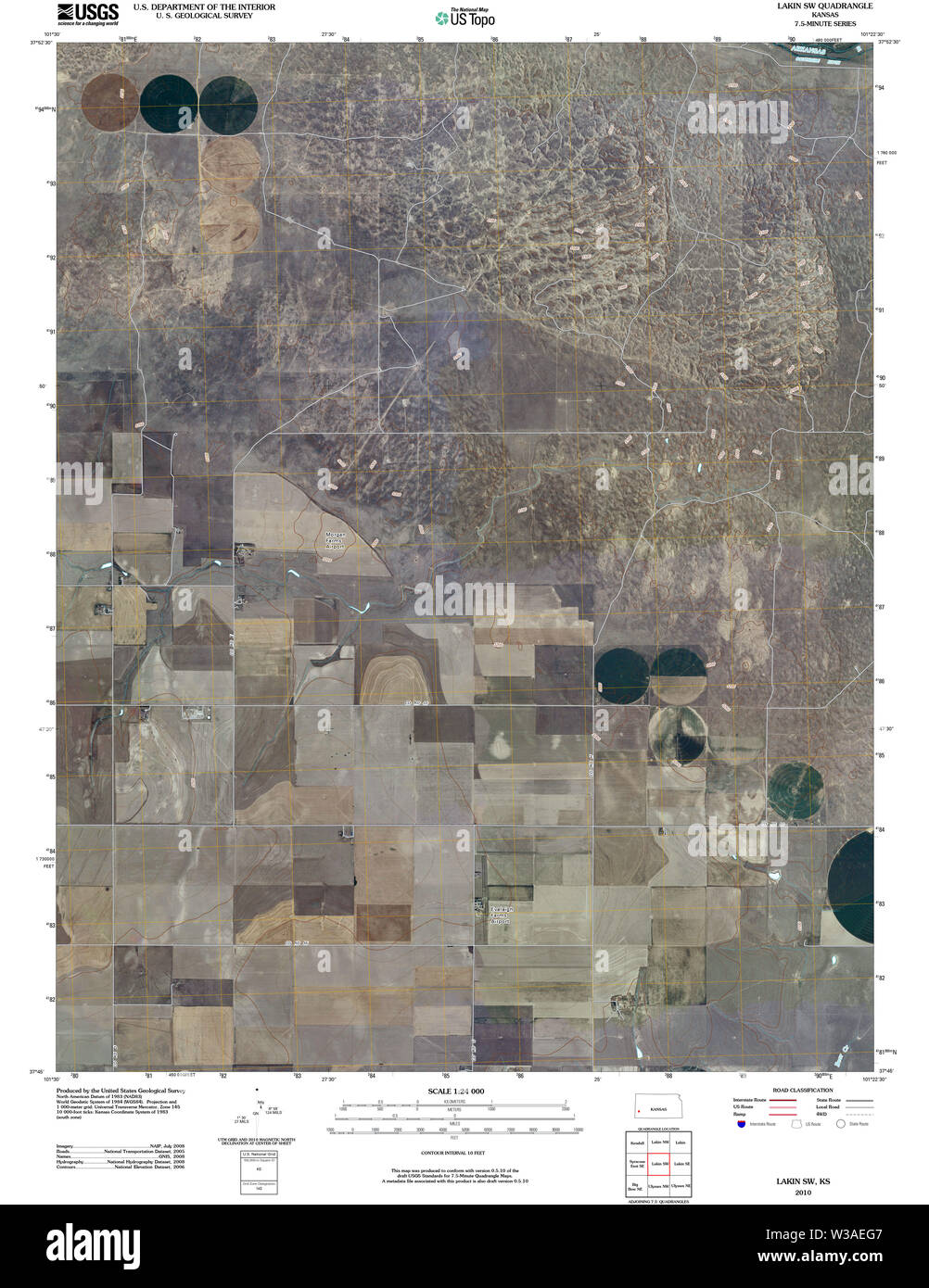 USGS TOPO Map Kansas KS Lakin SW 20100104 TM Restoration Stock Photo ...