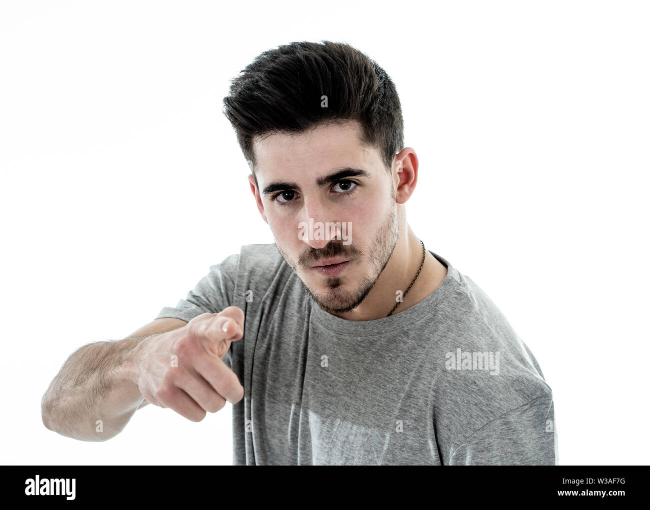 Close up portrait of young man with angry face feeling anger and ...