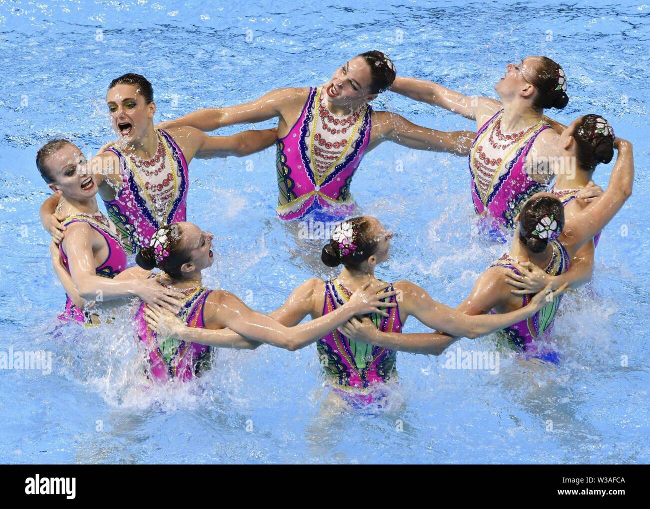 Gwangju, South Korea. 14th July, 2019. Russian artistic swimmers ...
