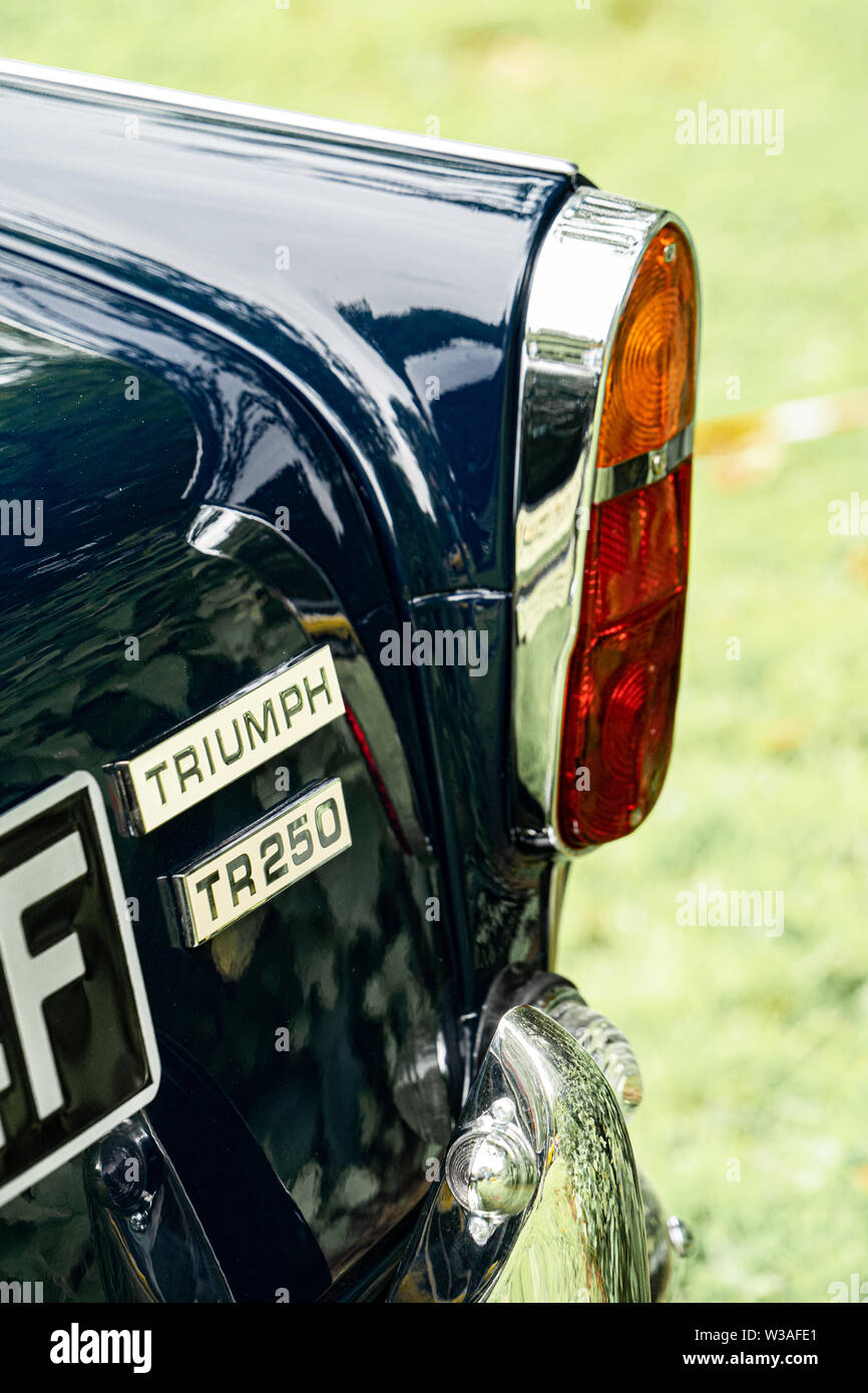 Dark blue Triumph TR250 classic car at the Oakamoor Hill Climb, 13th ...