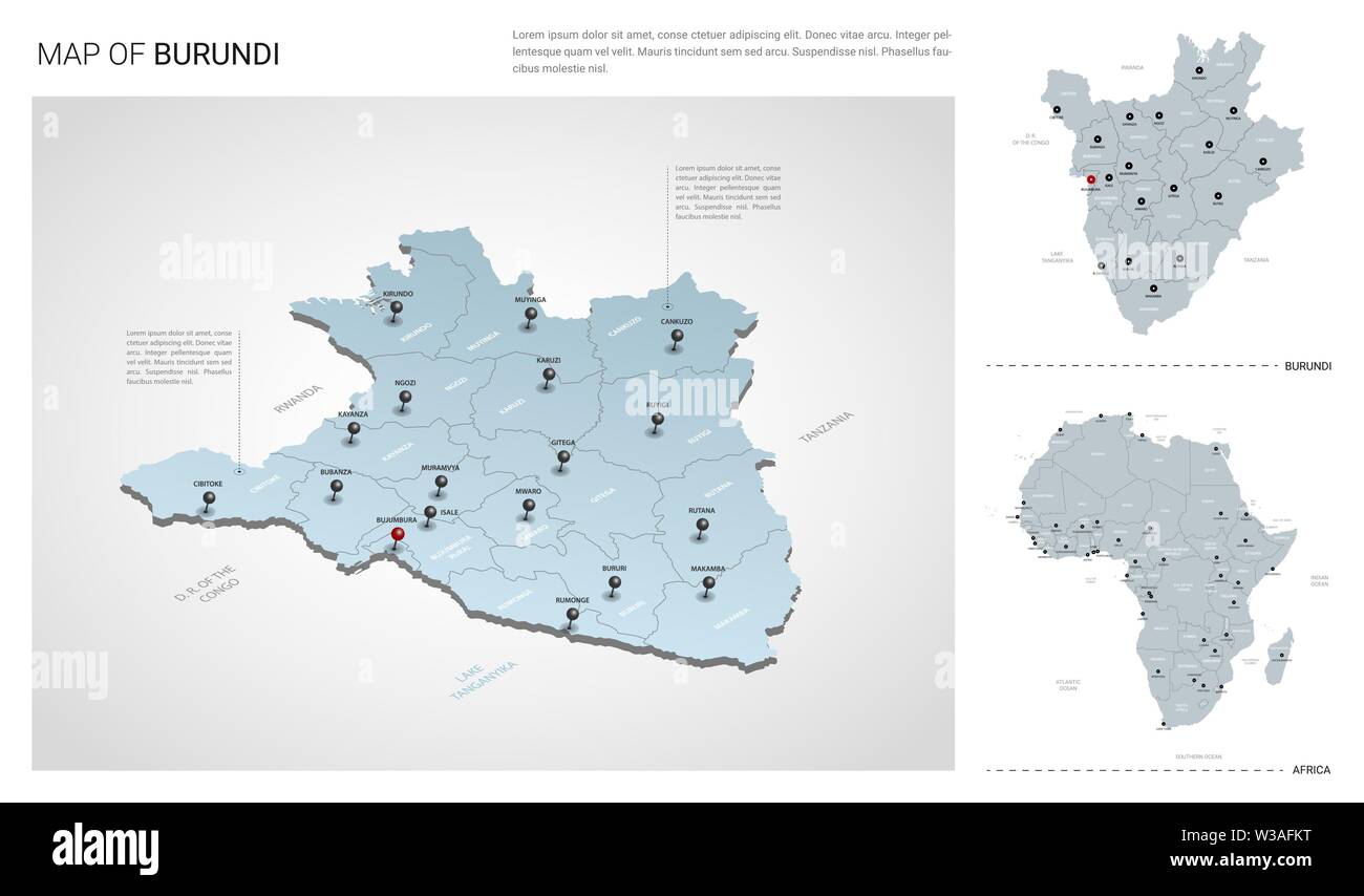 Vector set of Burundi country. Isometric 3d map, Burundi map, Africa ...