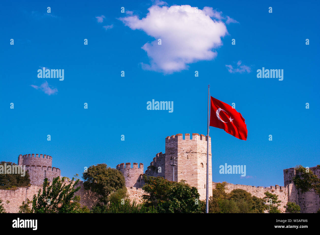The ancient city walls of Constantinople in Istanbul, Turkey Stock ...