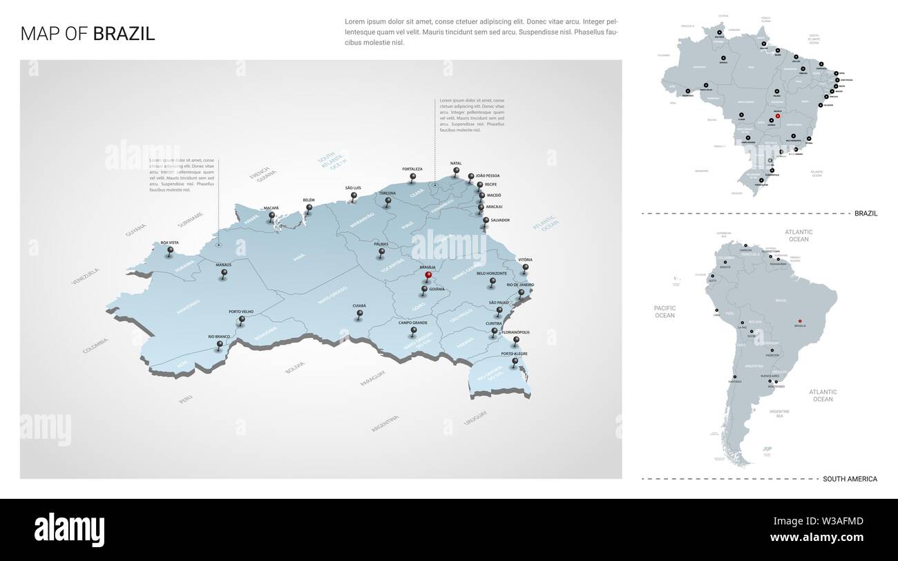 Vector set of Brazil country. Isometric 3d map, Brazil map, South ...