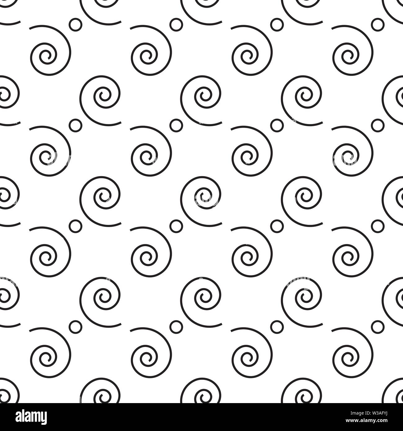 Black regular swirl elements and circles on a white background Stock ...