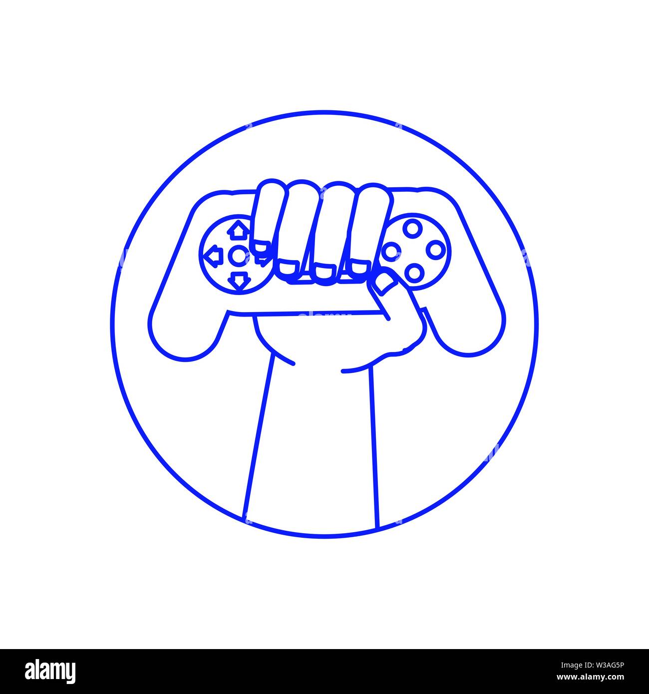 hand user with video game control retro vector illustration design ...