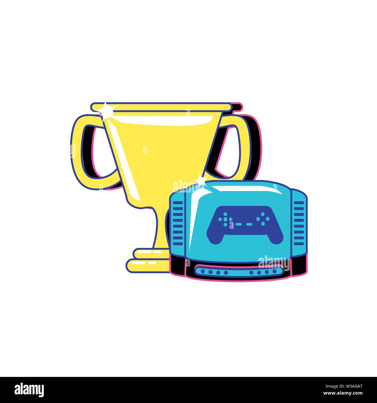 retro video game console with trophy cup vector illustration design ...