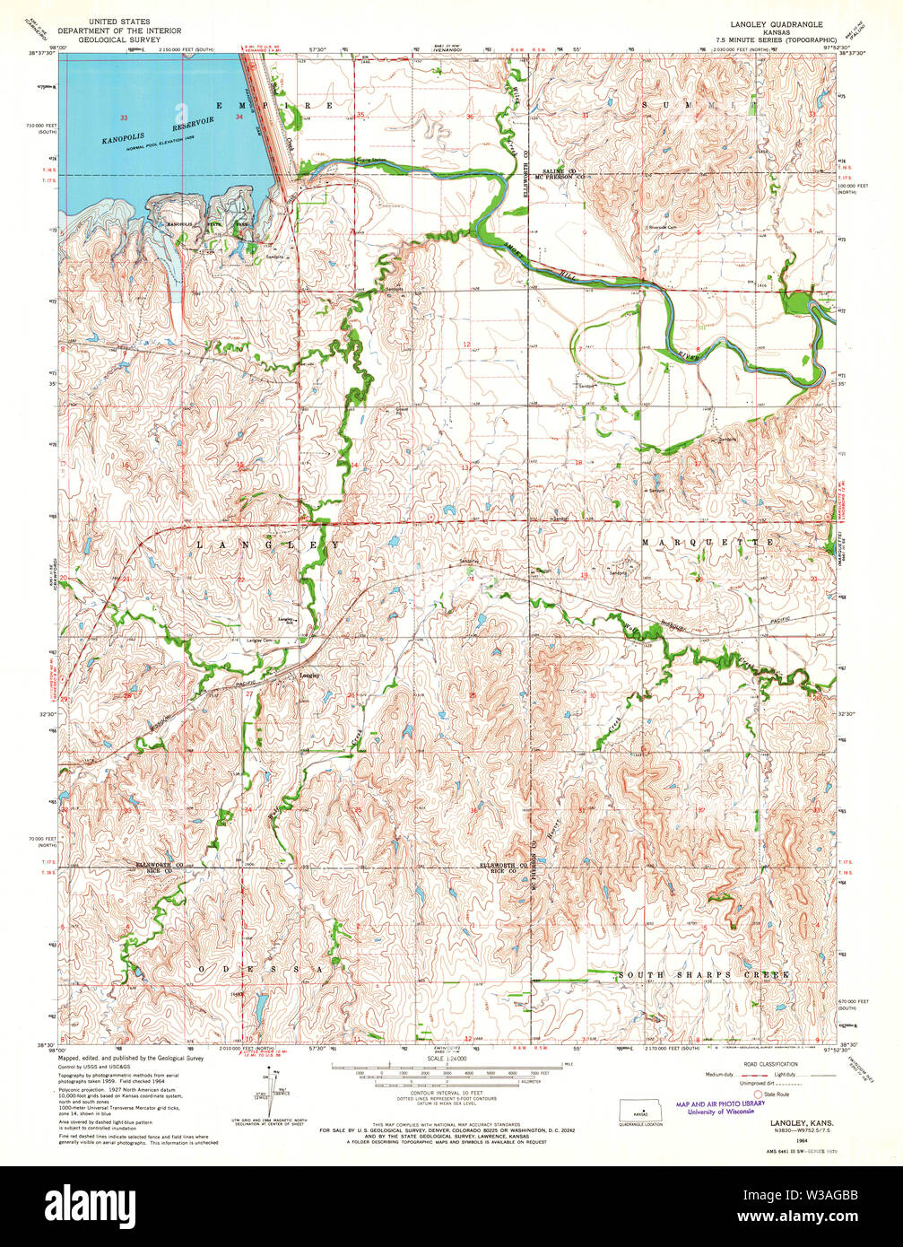 USGS TOPO Map Kansas KS Langley 511801 1964 24000 Restoration Stock ...