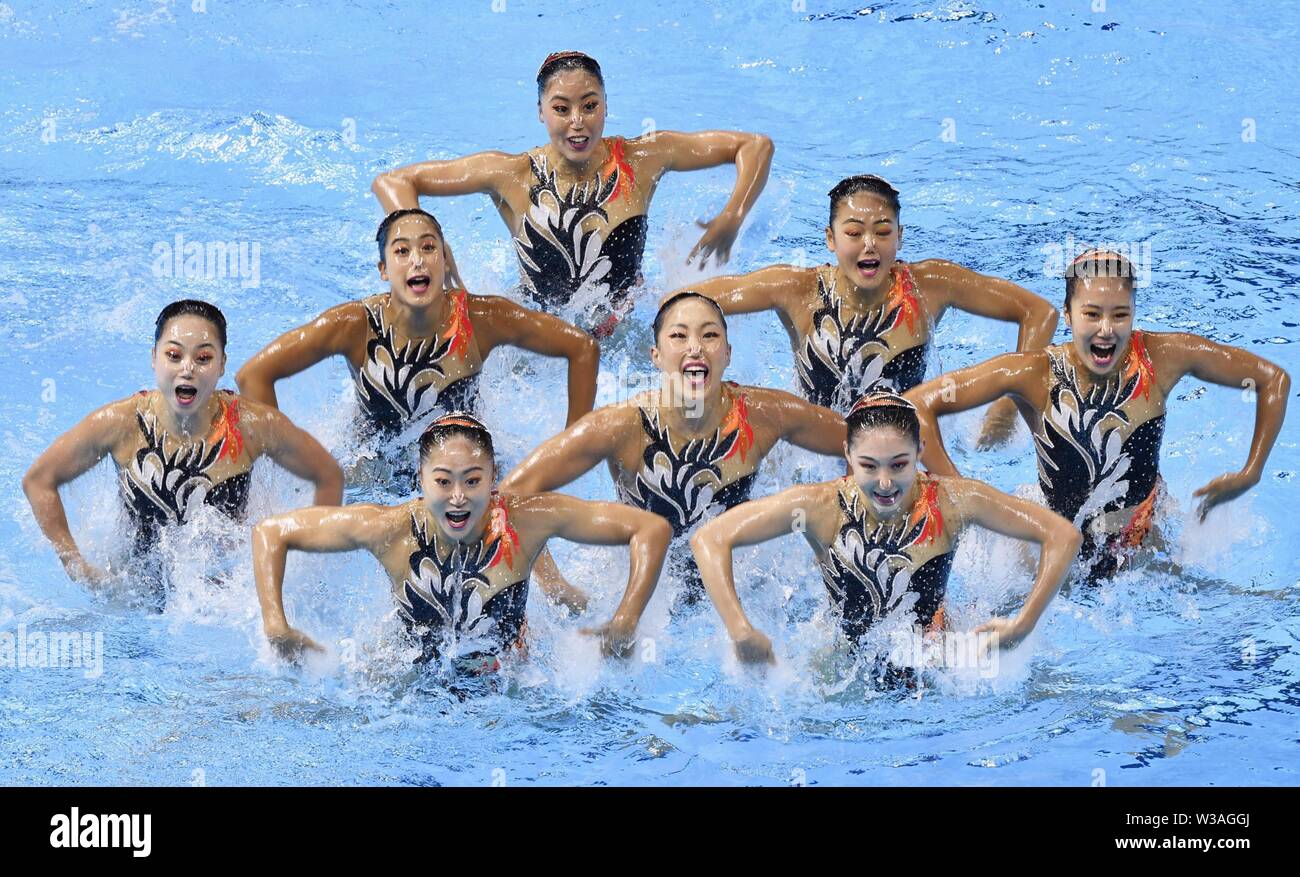 Gwangju, South Korea. 14th July, 2019. Japanese artistic swimmers ...