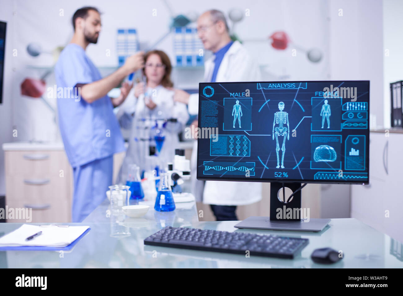 Advanced human body research displayed monitor in laborator ...