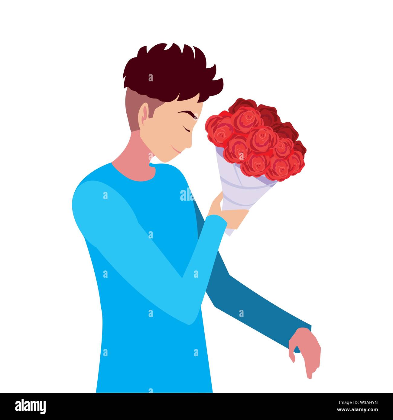 romantic man with flowers bouquet vector illustration Stock Vector ...