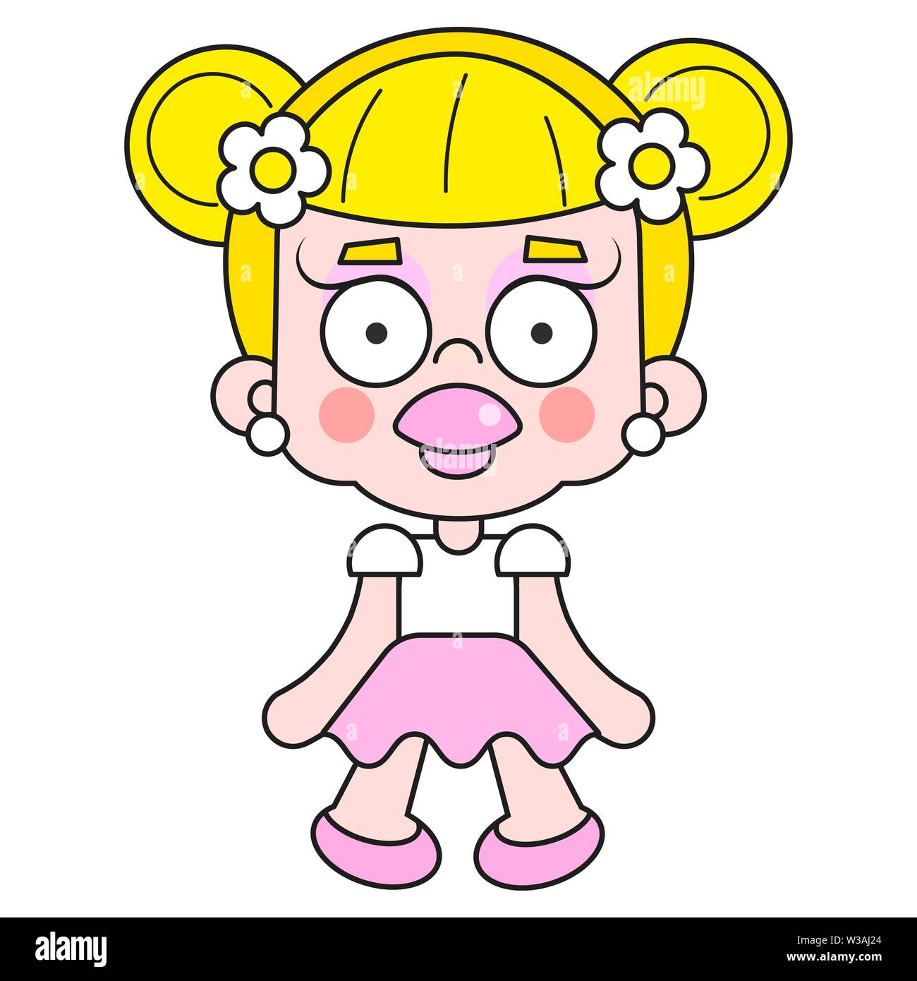 Vector Icon Of A Rag Doll Princess. The Kids Toy Doll Has Hair, A And A ...