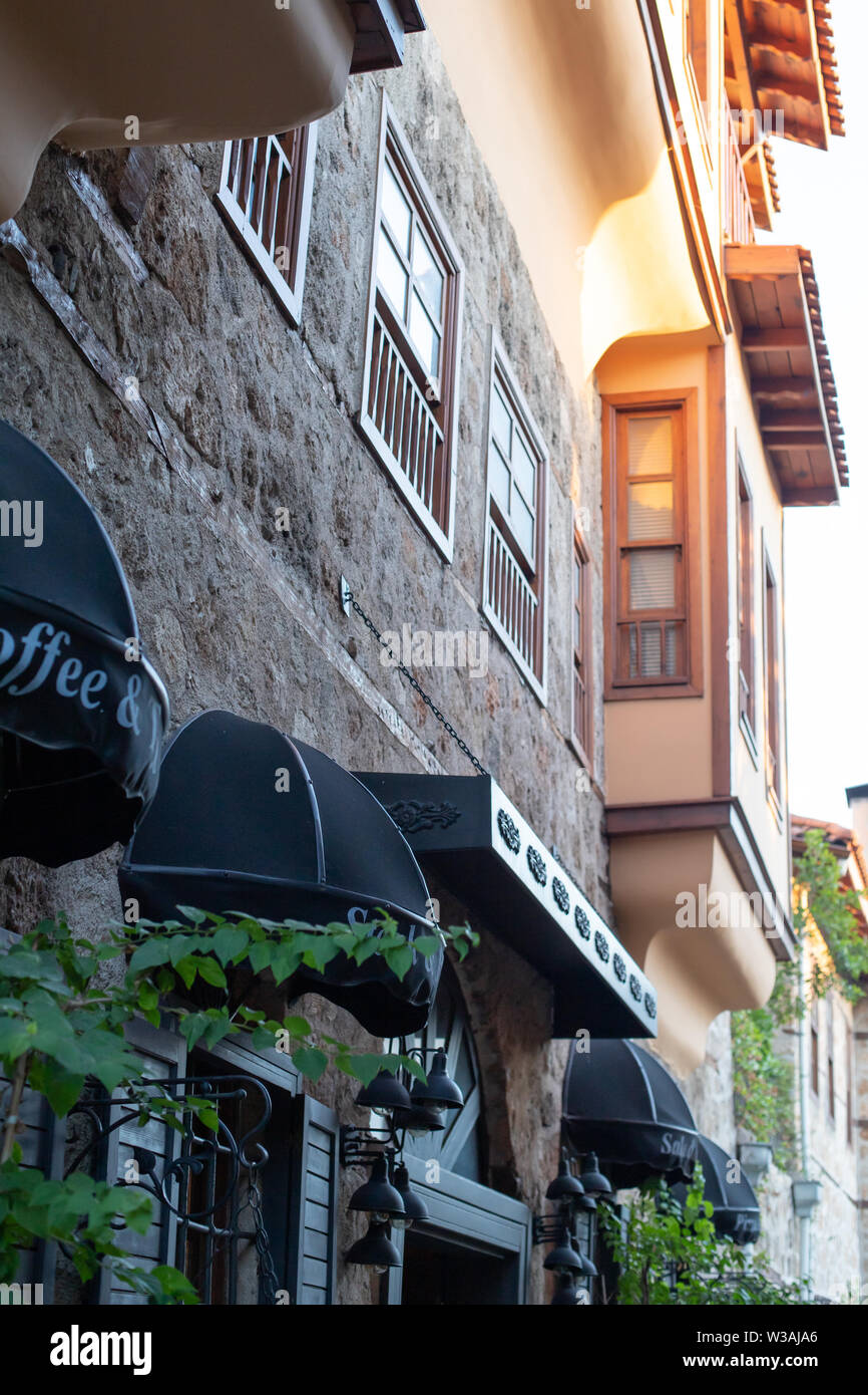 Old European town. The wall of the old house on which the sunlight ...