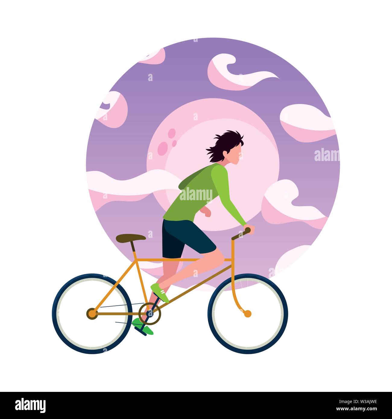 man riding bicycle activity night moon sky vector illustration Stock ...
