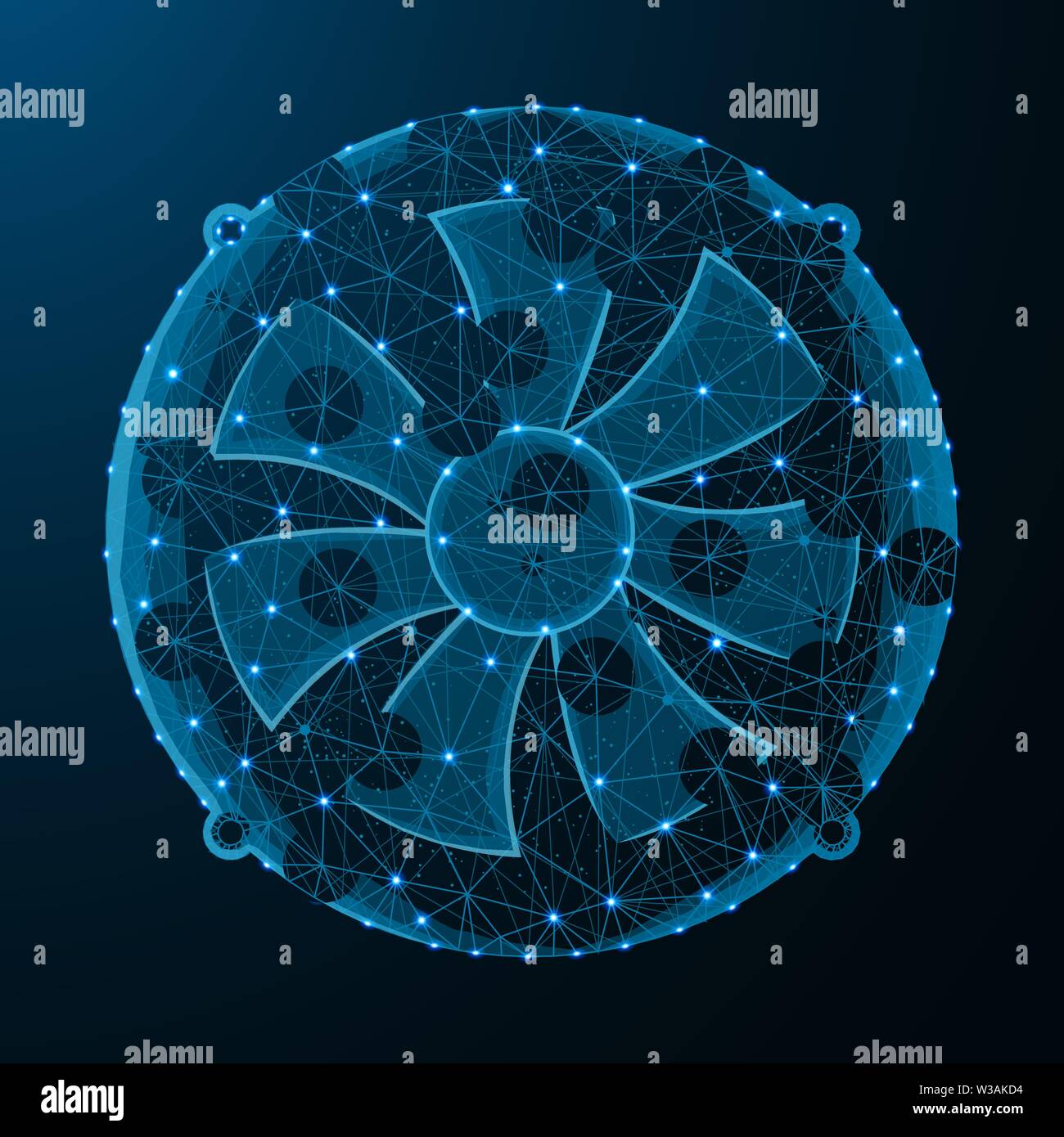 Fan low poly graphic model, polygonal electronic equipment, cooling ...