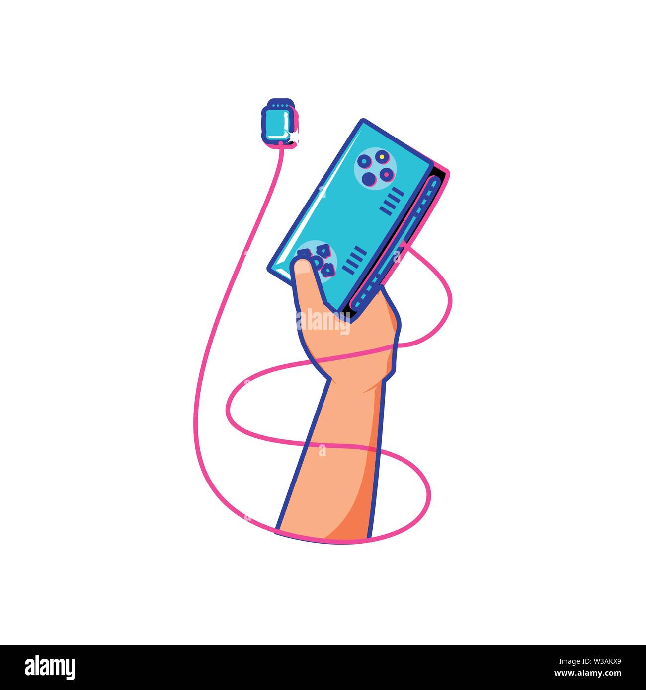 hand user with video game control retro vector illustration design ...
