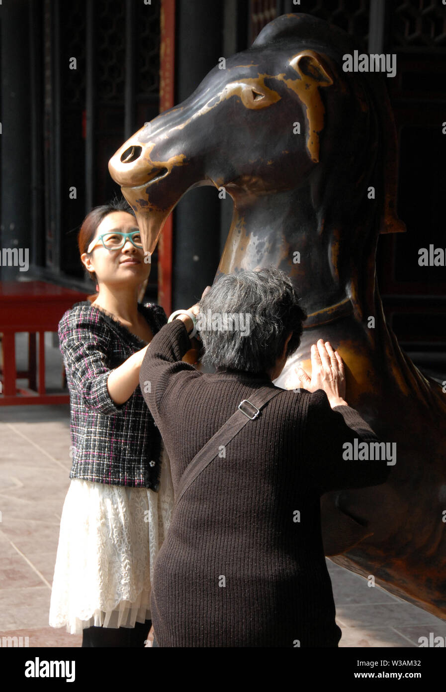 Bronze statue of a ram at the Green Ram Temple or Green Goat Temple in ...