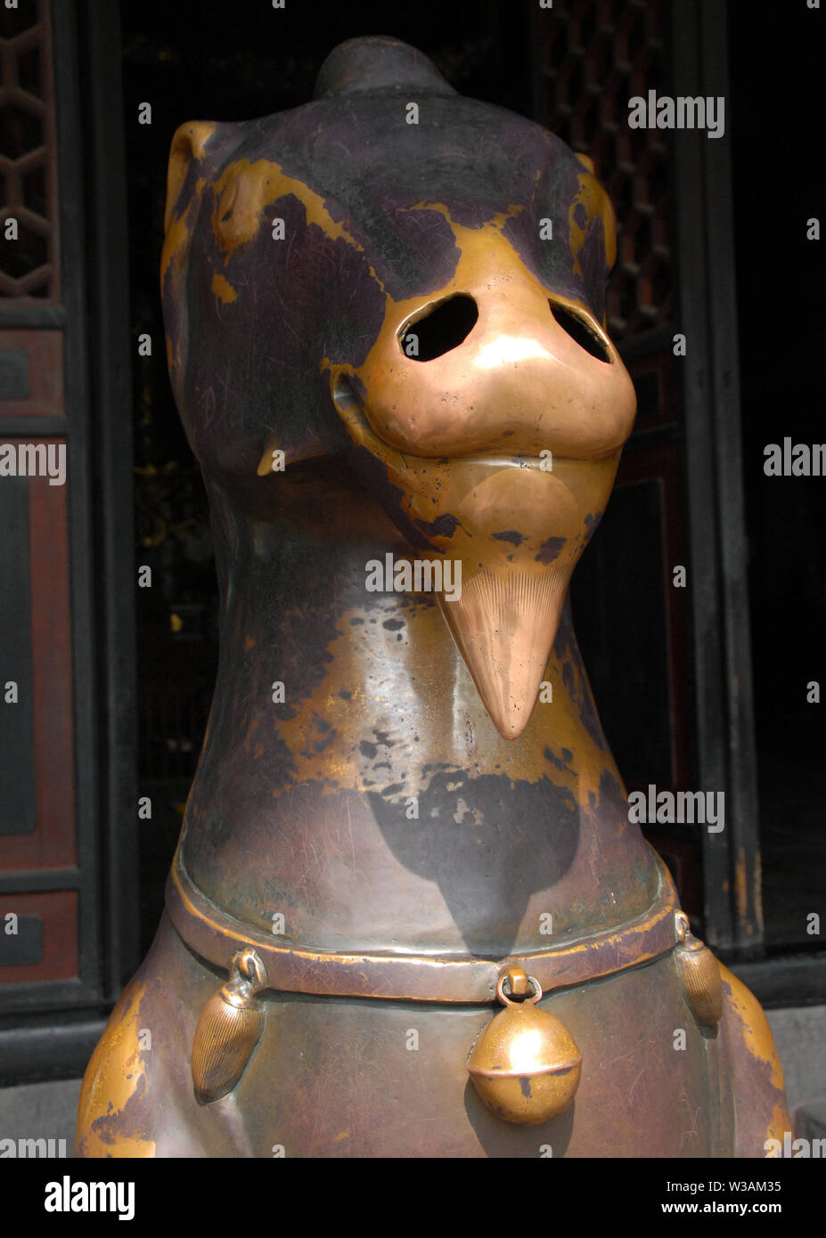 Bronze statue of a ram at the Green Ram Temple or Green Goat Temple in ...