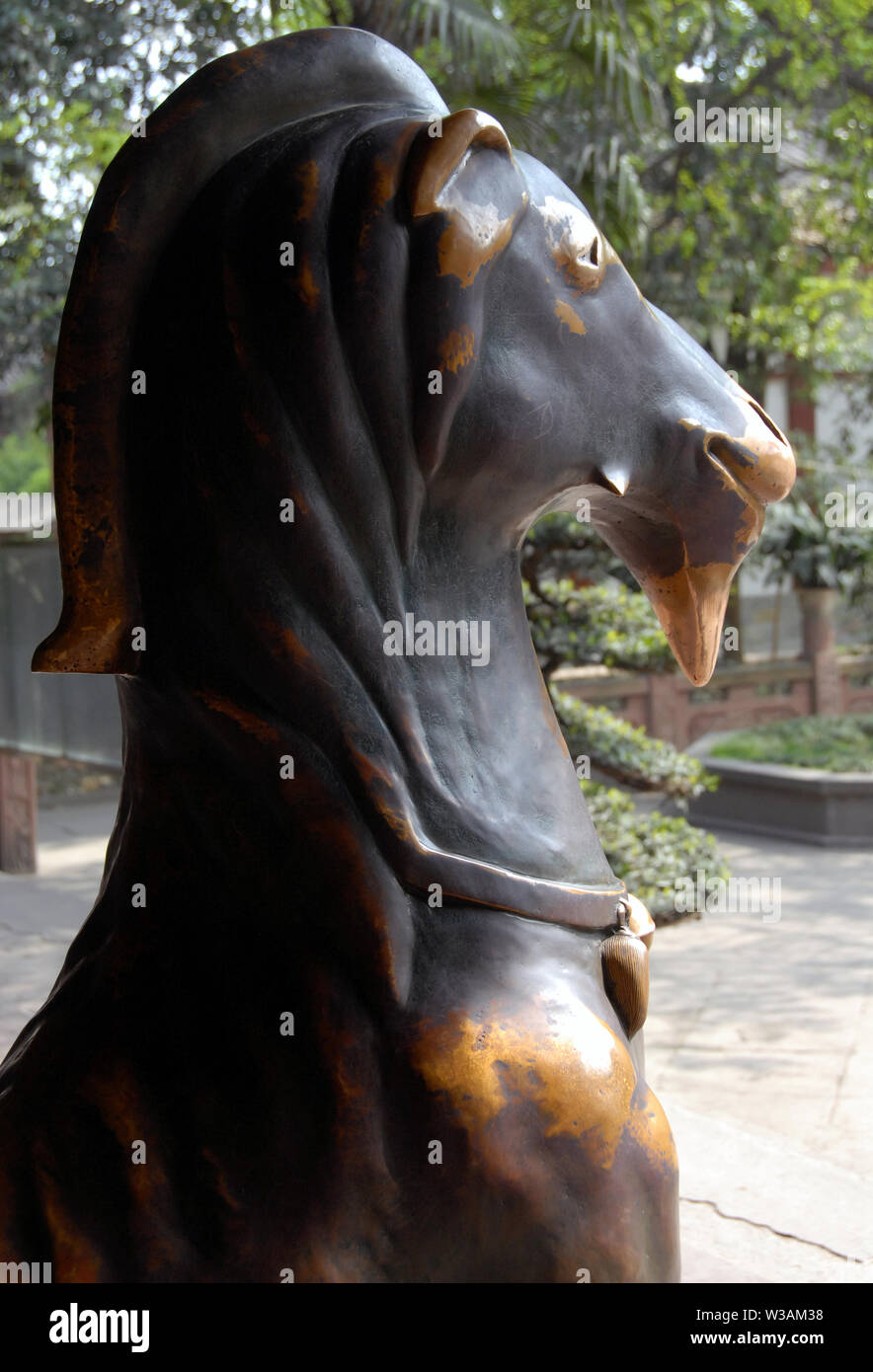Bronze statue of a ram at the Green Ram Temple or Green Goat Temple in ...