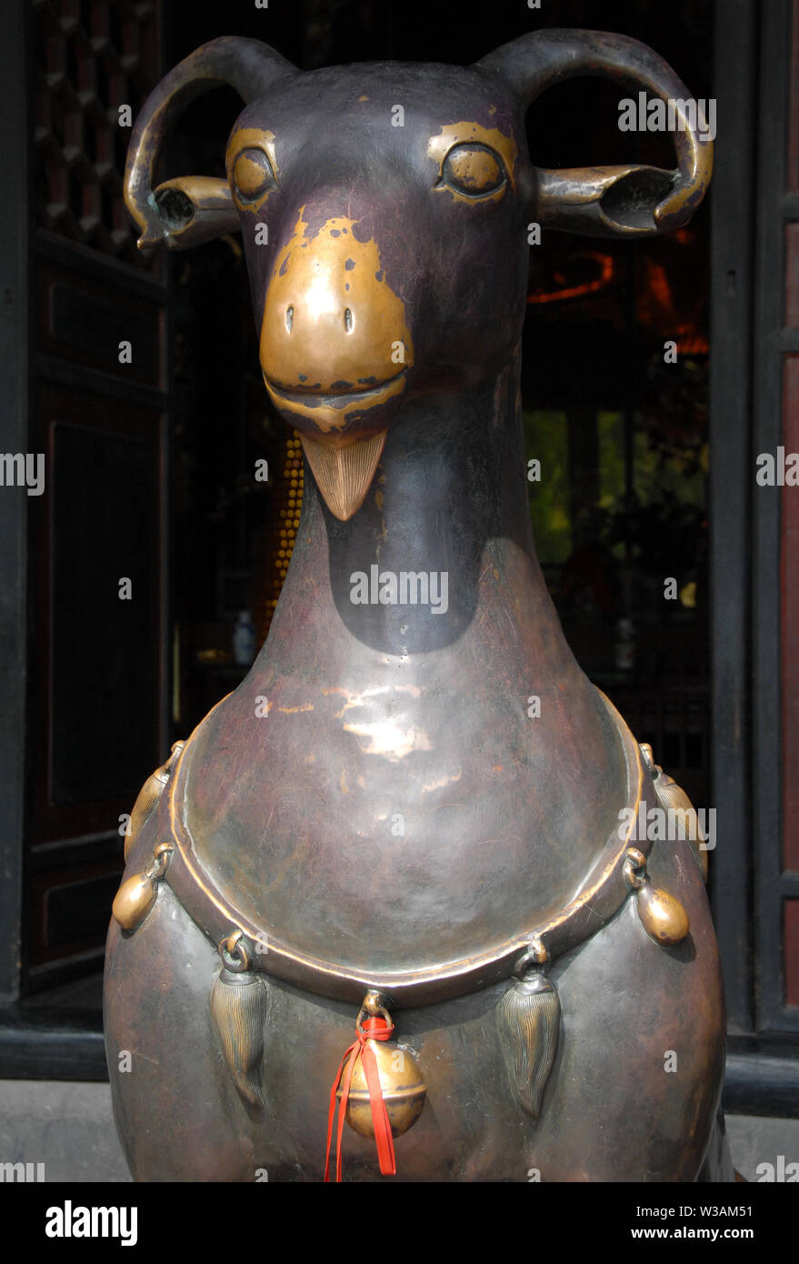 Bronze statue of a ram at the Green Ram Temple or Green Goat Temple in ...