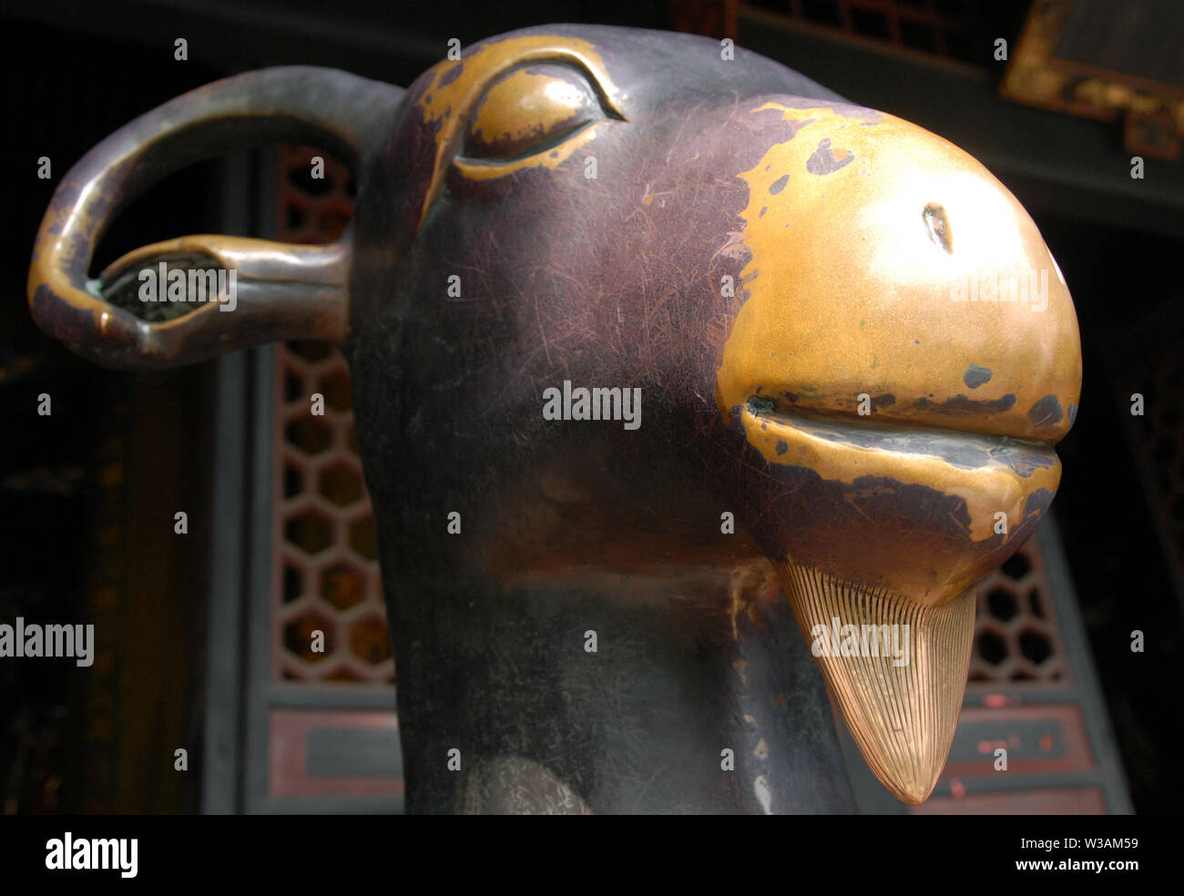Bronze statue of a ram at the Green Ram Temple or Green Goat Temple in ...
