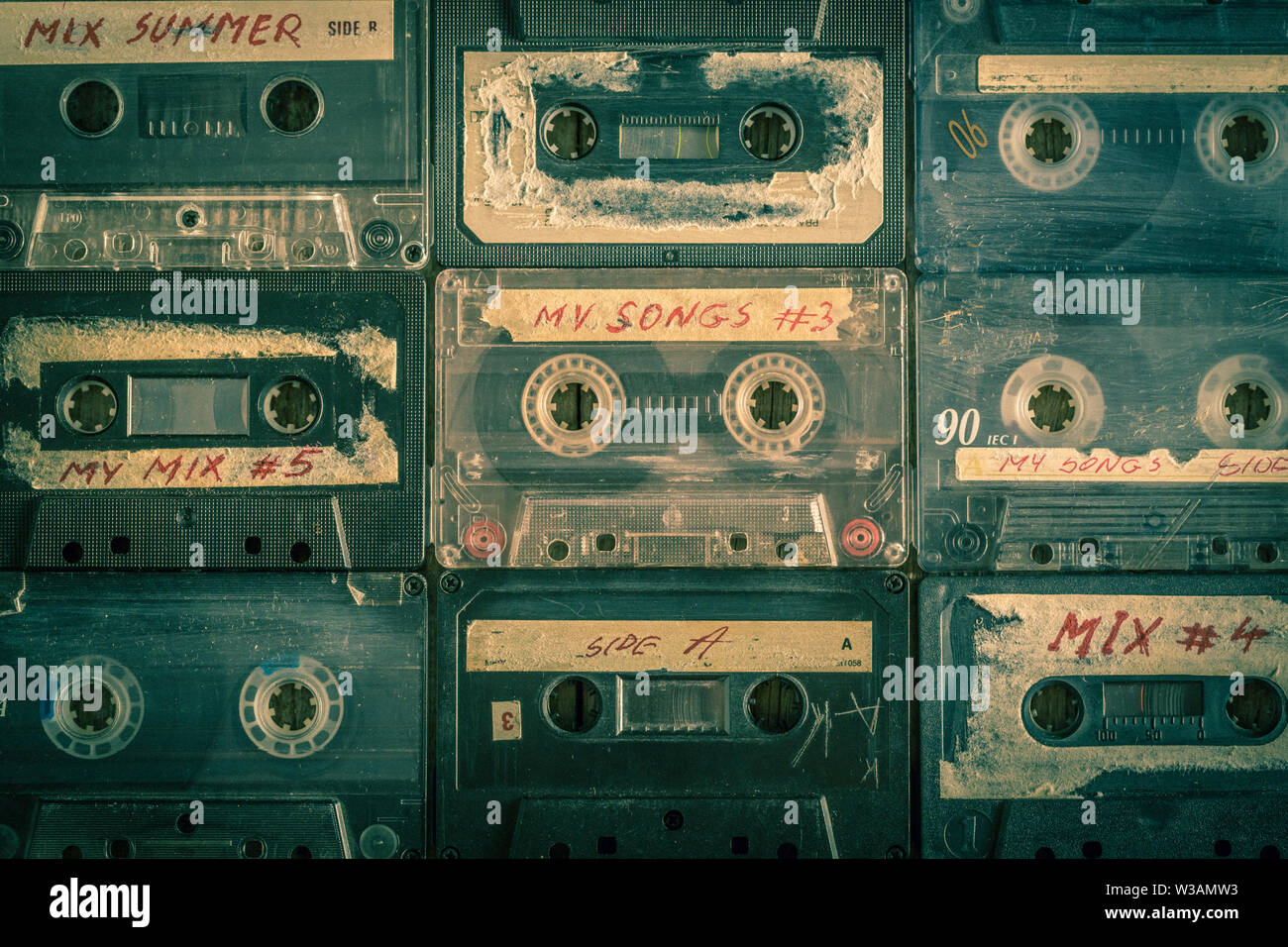 Top view of collection of retro audio tapes Stock Photo - Alamy