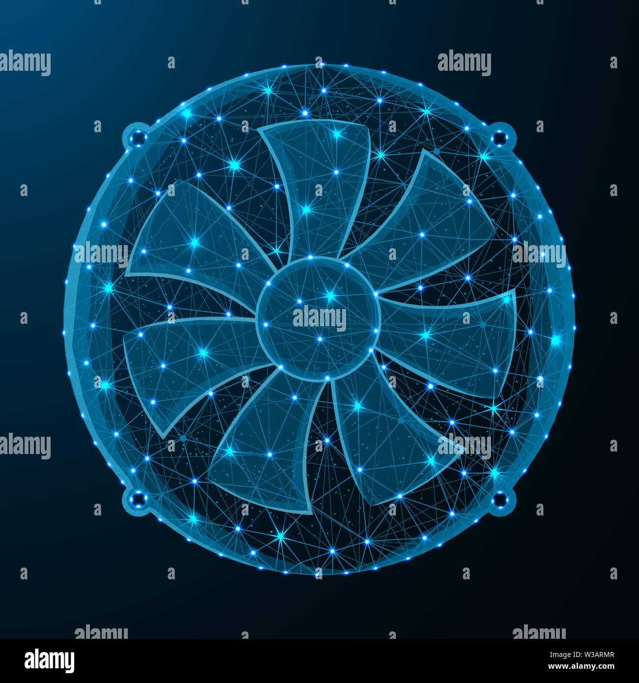 Fan low poly graphic model, polygonal electronic equipment, cooling ...