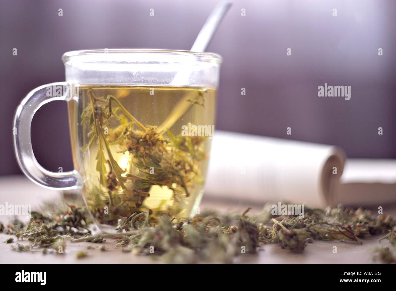 Cannabis herbal tea with a beautiful background Stock Photo - Alamy