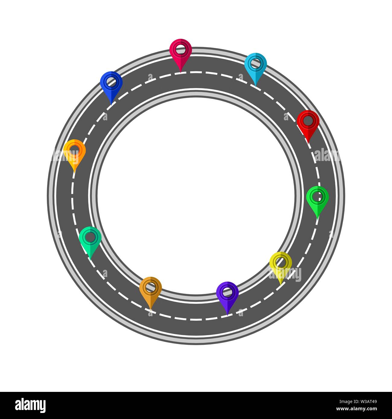 Road and Highway Circle with Markers for City Map Creation. Path Design ...