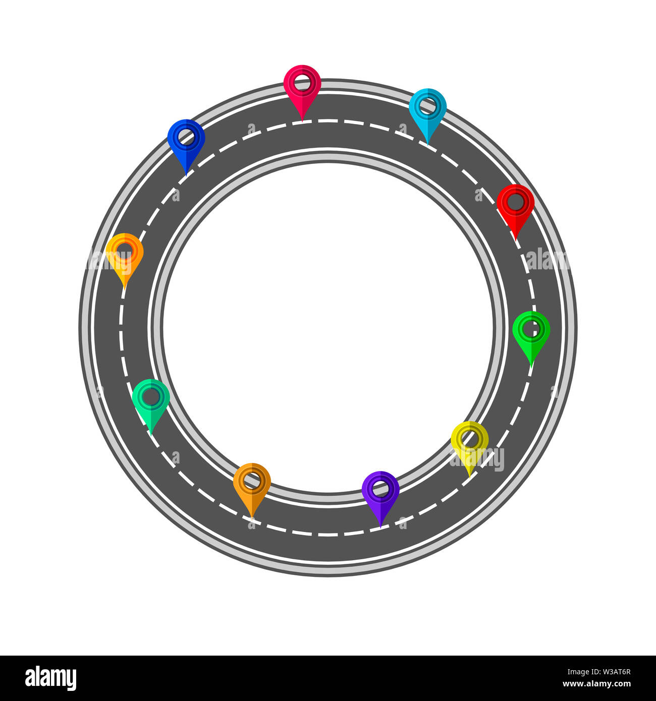 Road and Highway Circle with Markers for City Map Creation. Path Design ...
