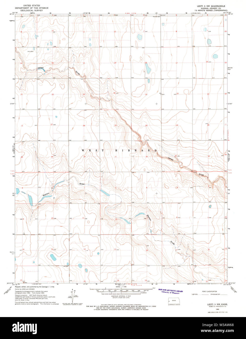 USGS TOPO Map Kansas KS Leoti 3 NW 511845 1965 24000 Restoration Stock ...