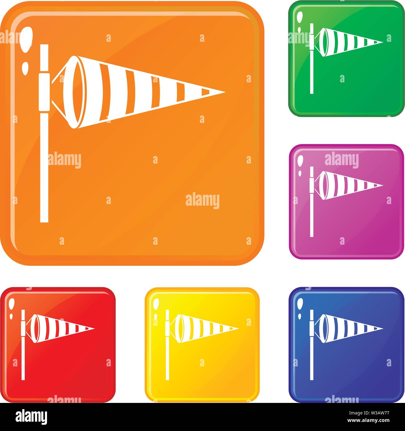 Meteorology windsock inflated by wind icons set vector color Stock ...