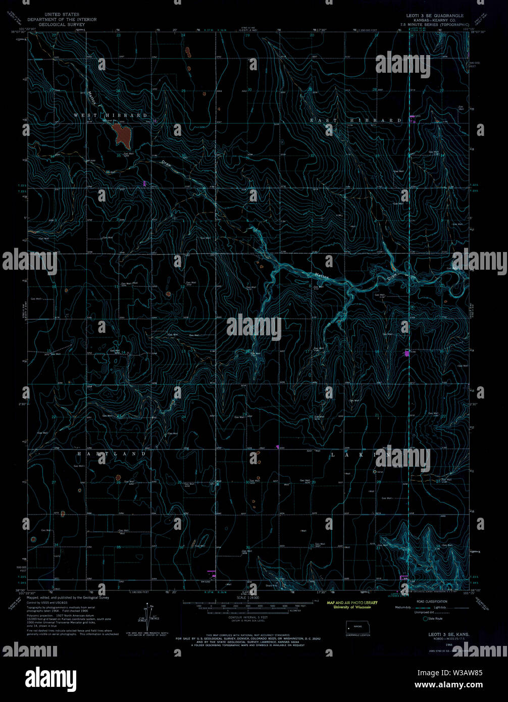 USGS TOPO Map Kansas KS Leoti 3 SE 511847 1966 24000 Inverted ...