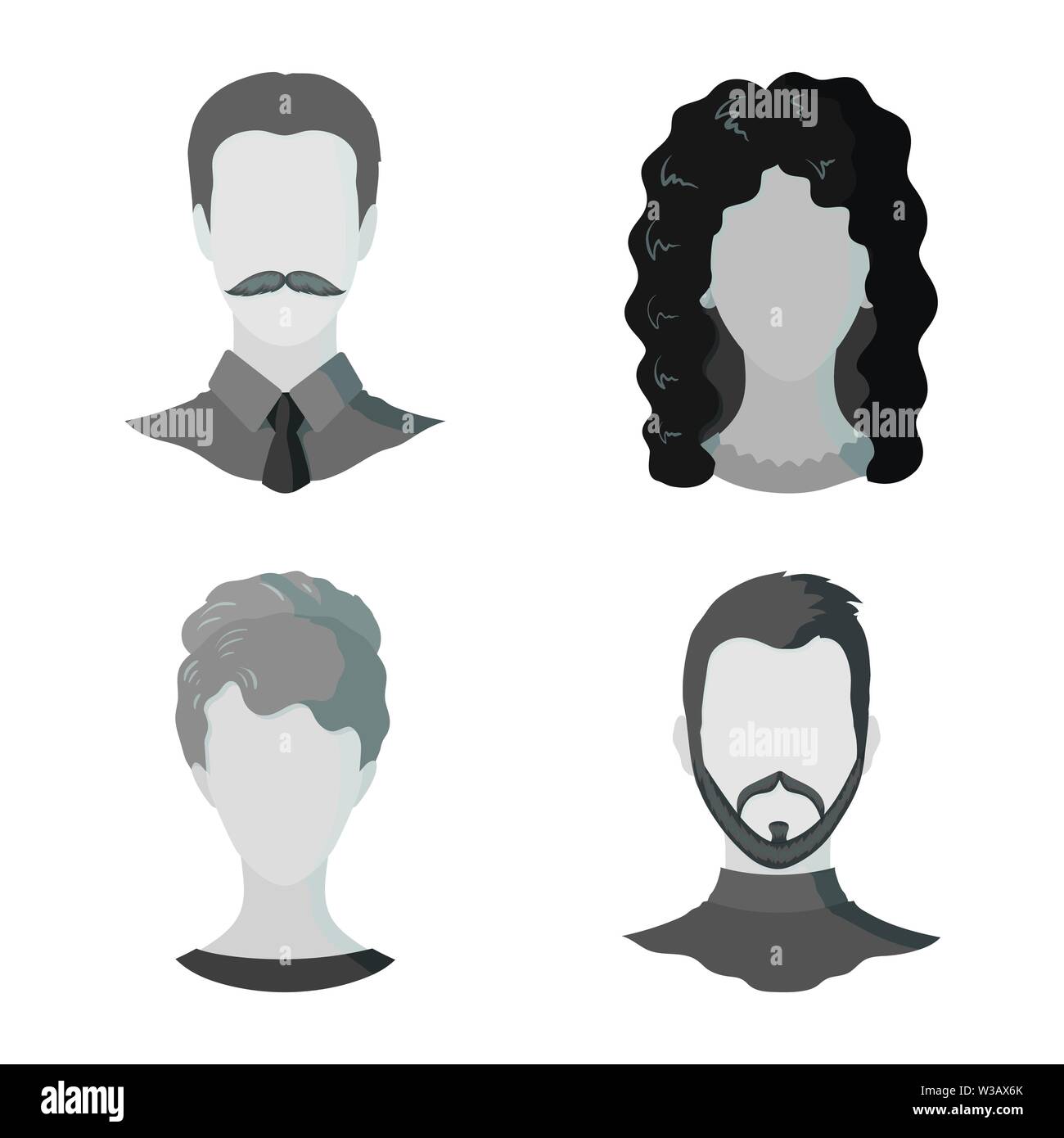 Vector illustration of character and profile sign. Set of character and ...