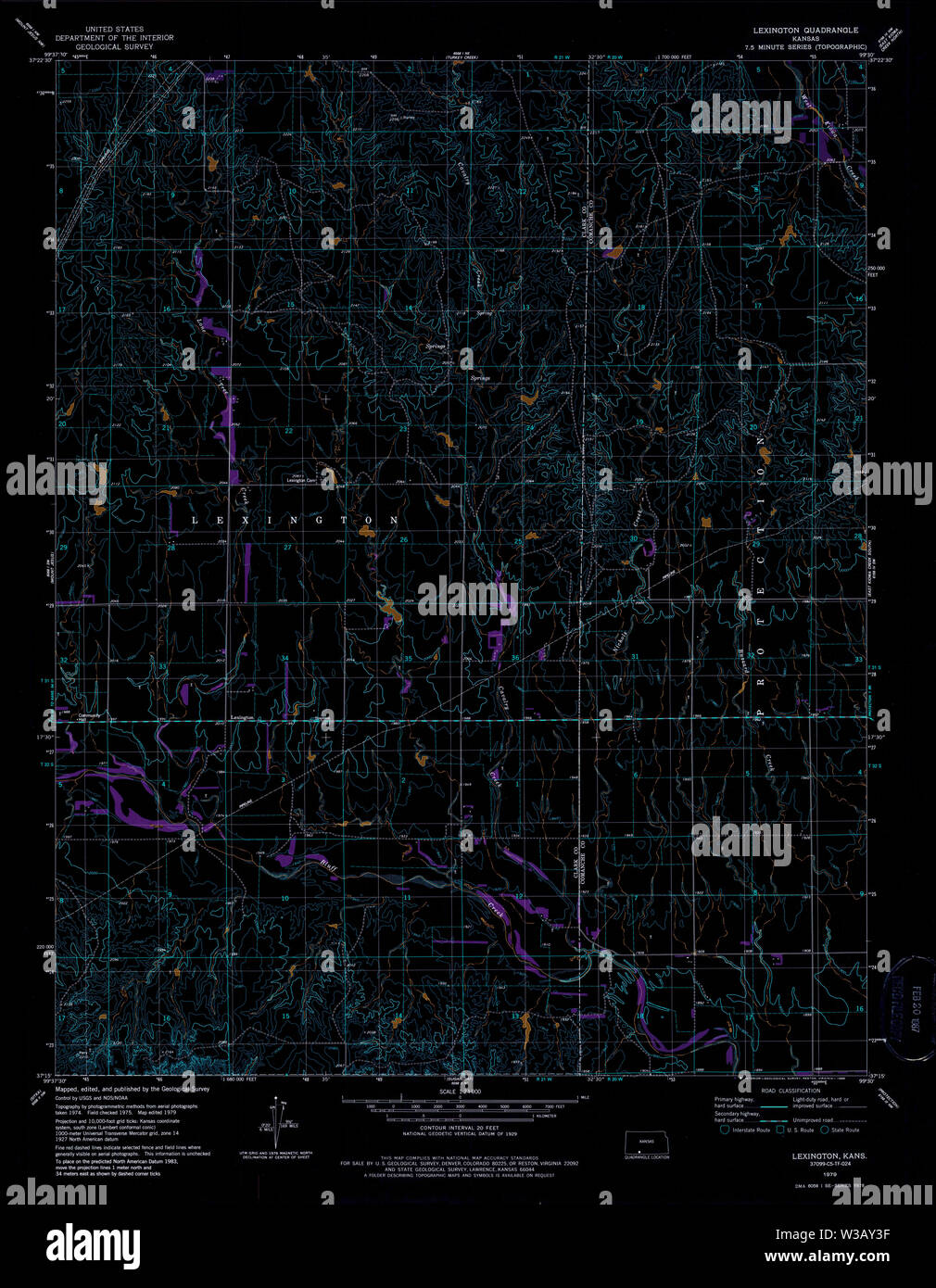 USGS TOPO Map Kansas KS Lexington 801612 1979 24000 Inverted ...