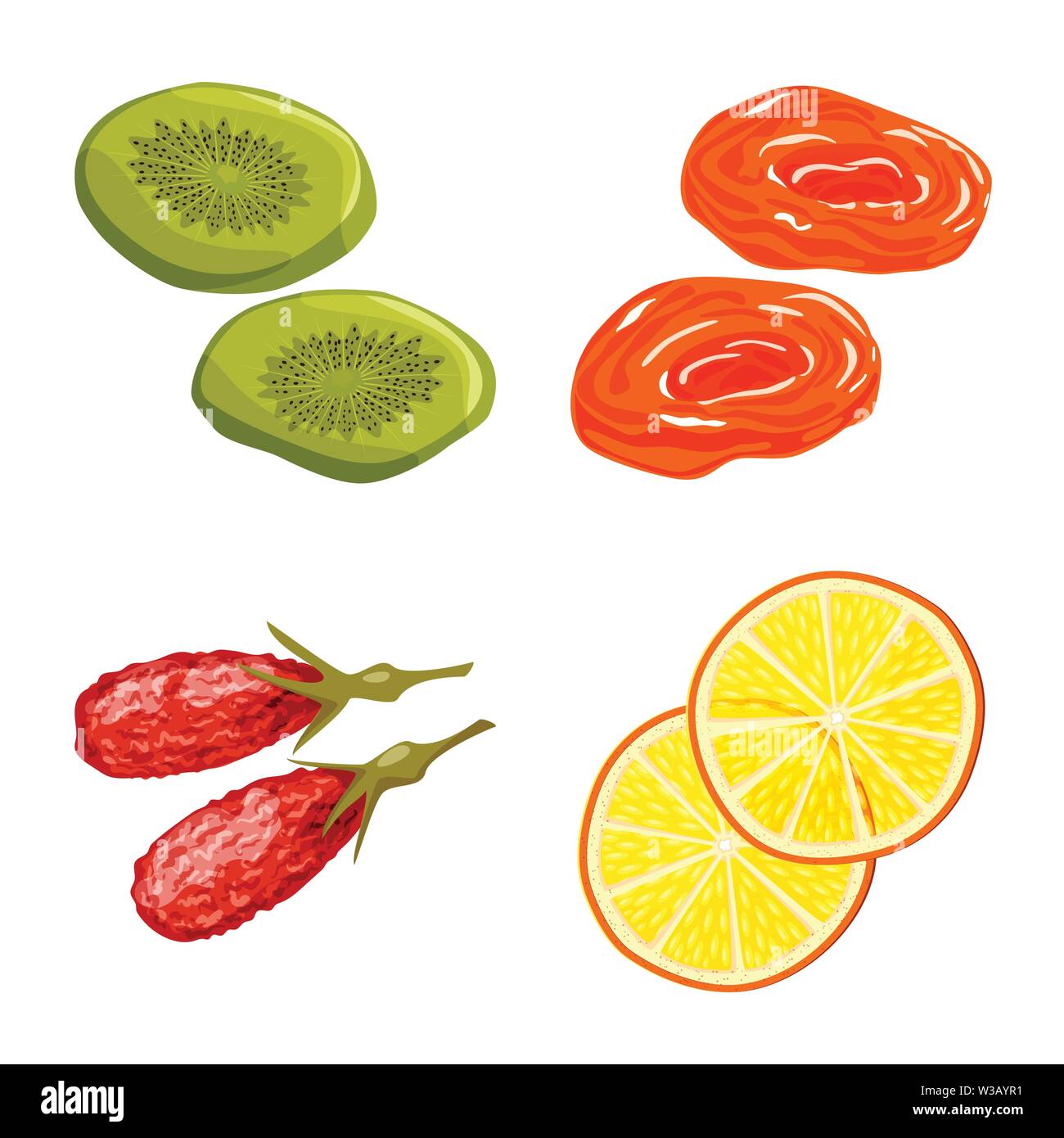 Vector illustration of fruit and dried symbol. Set of fruit and food ...
