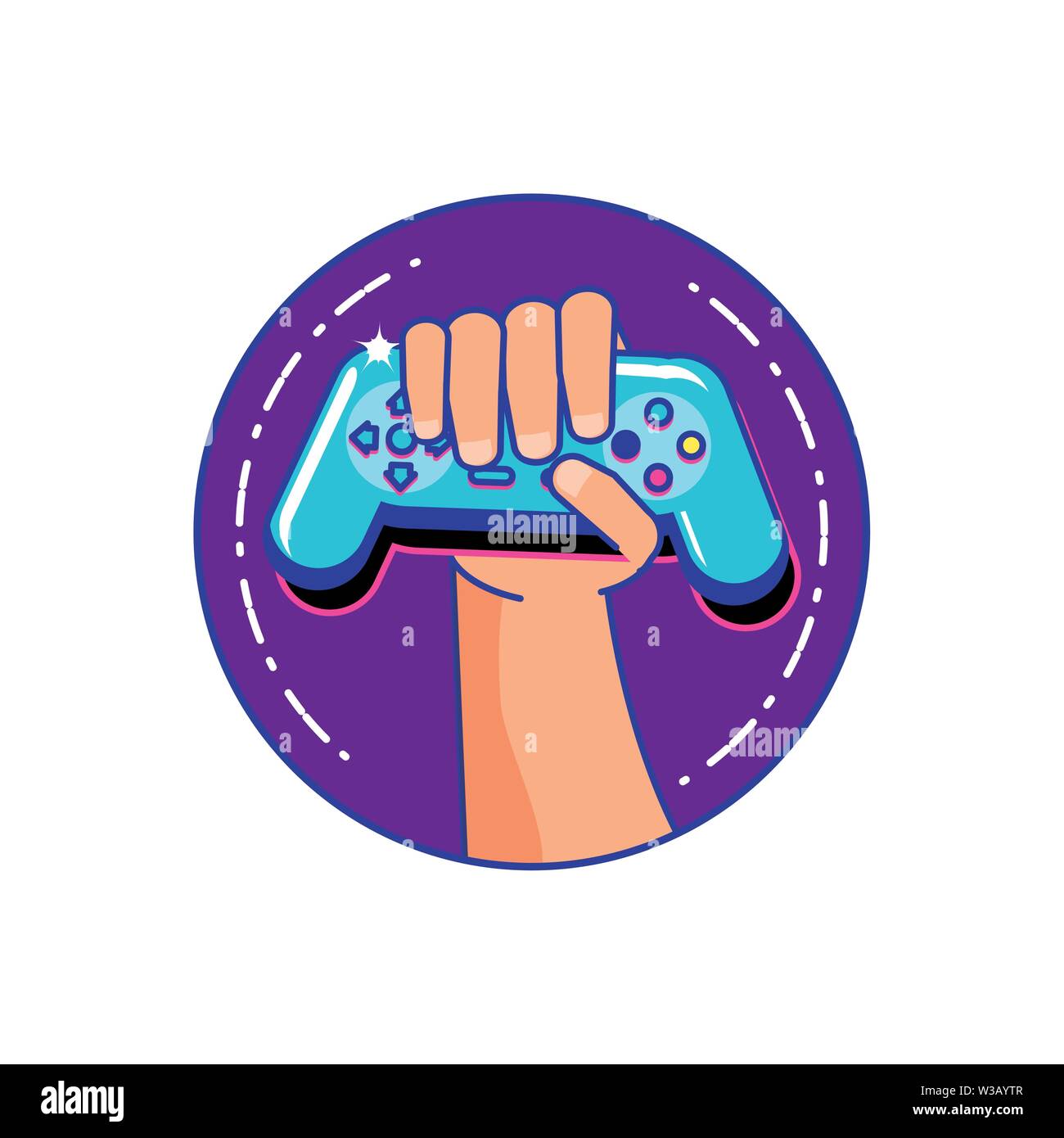 hand user with video game control retro vector illustration design ...