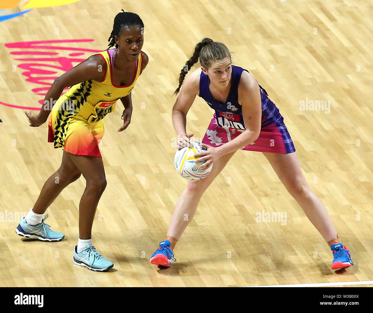 Scotland's Kelly Boyle in action against Uganda during the Netball ...