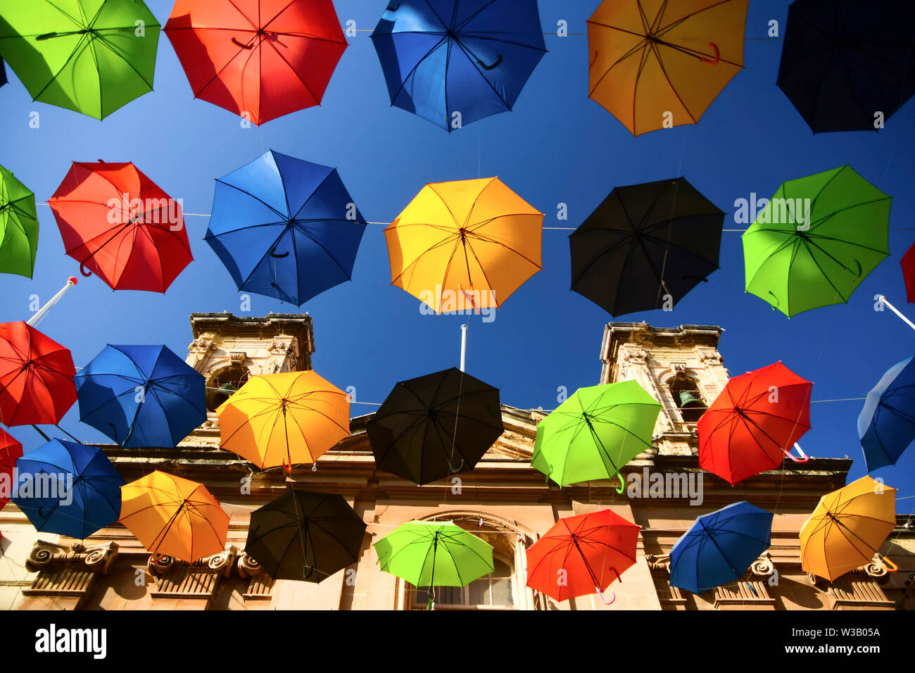 Zabbar. 13th July, 2019. Photo taken on July 13, 2019 shows umbrellas ...