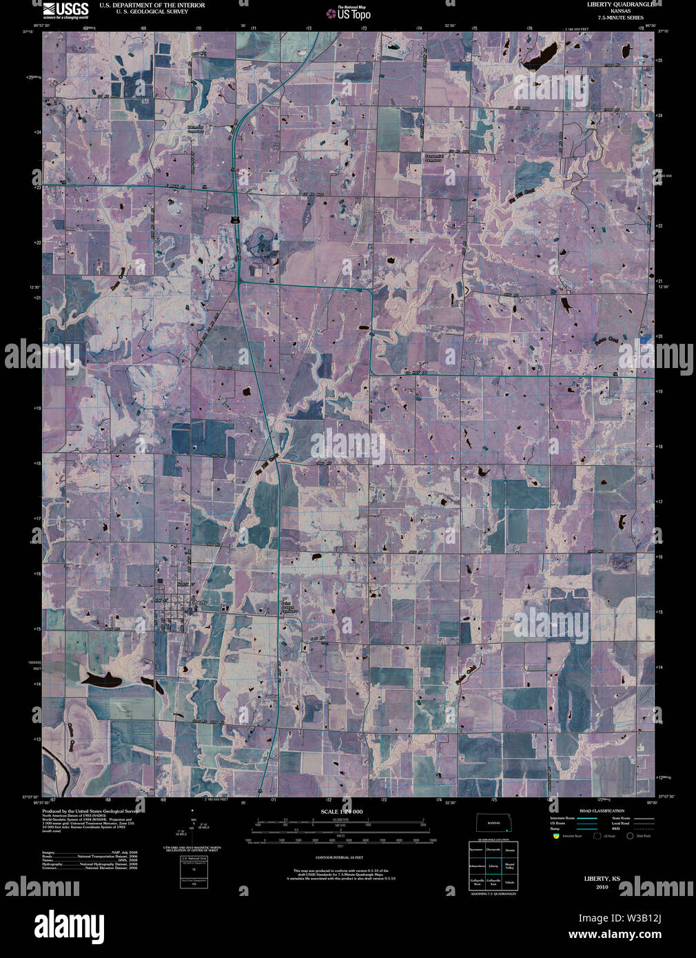USGS TOPO Map Kansas KS Liberty 20100104 TM Inverted Restoration Stock ...