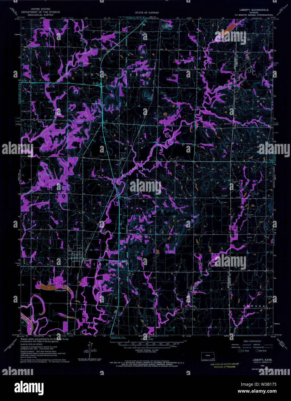 USGS TOPO Map Kansas KS Liberty 511858 1962 24000 Inverted Restoration ...