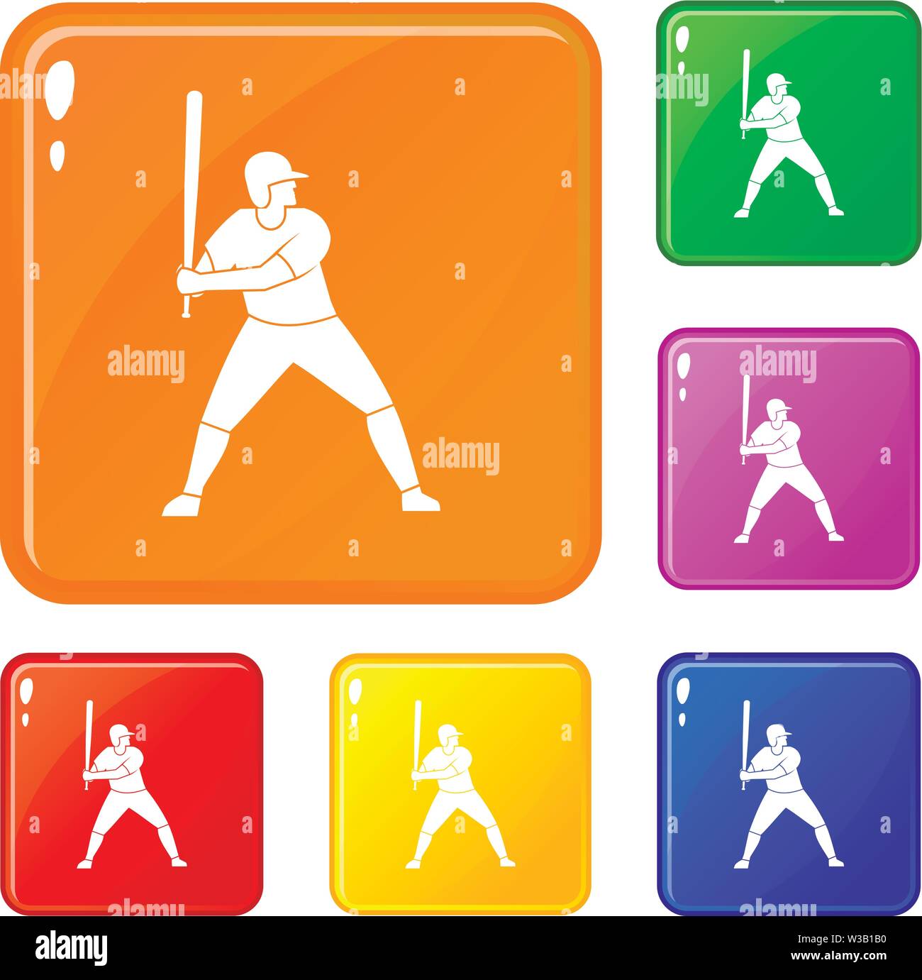 Baseball player with bat icons set vector color Stock Vector Image ...