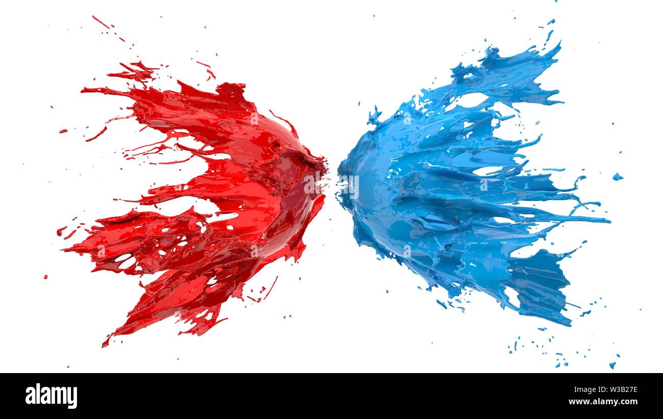 red and blue fluid splash on white background. suitable for fluid ...