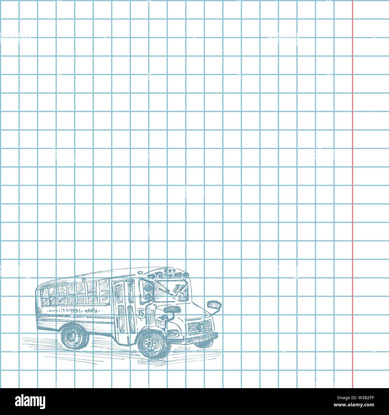 Paper cell notebook with hand drawn sketch yellow school bus symbol ...