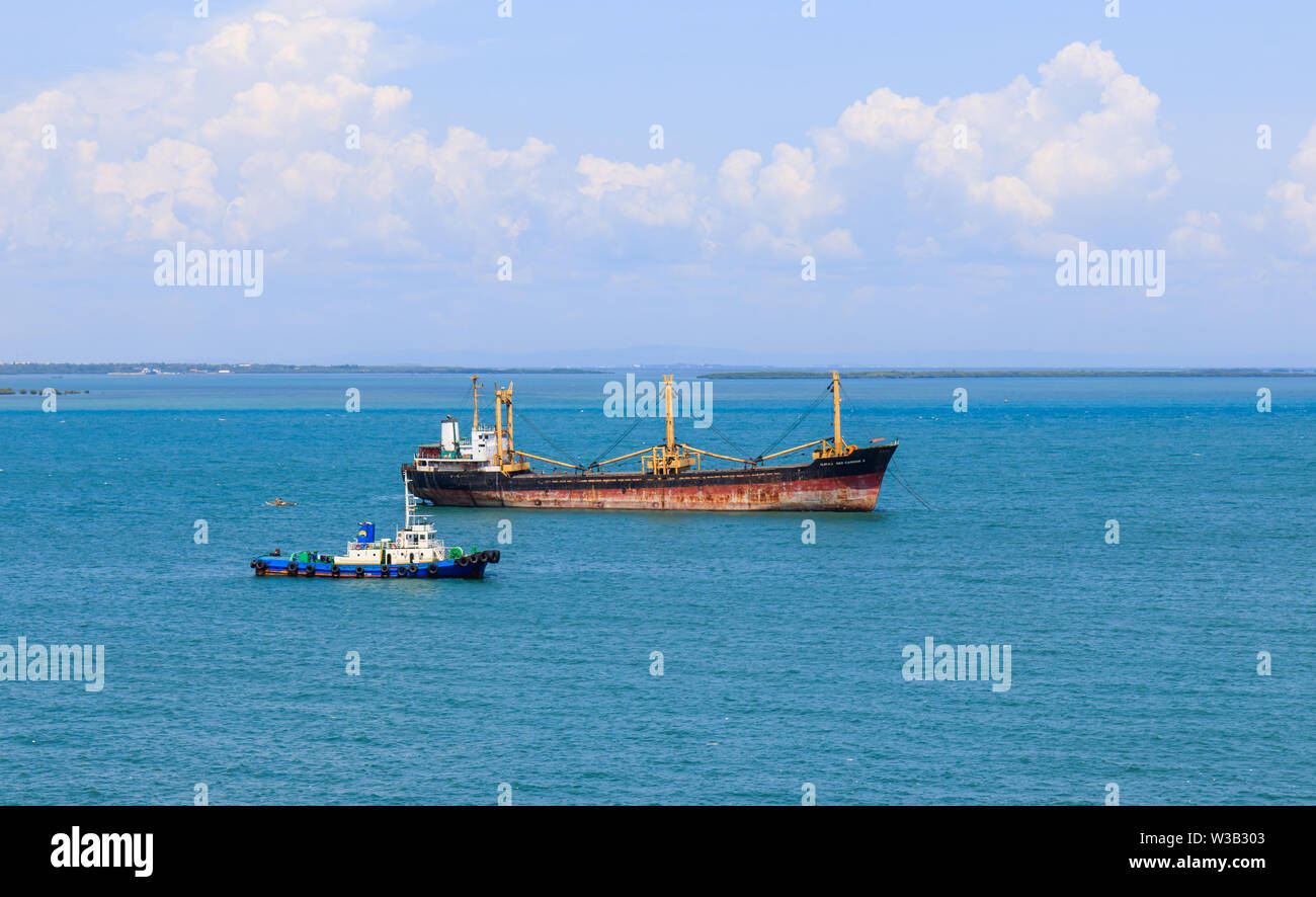 View of SM Seaside City and the Sea: Cargo Ships In Cebu City Stock ...