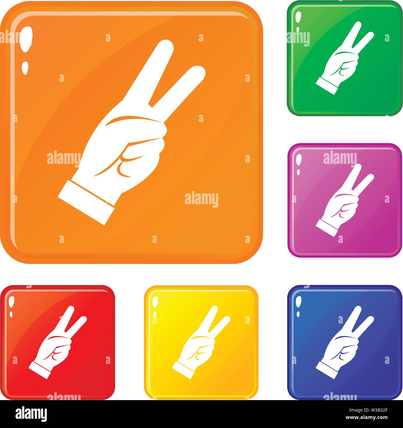 Hand showing victory sign icons set vector color Stock Vector Image ...