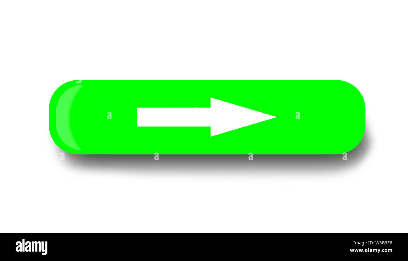 Illustration. Simple green button with white arrow, reflection and drop ...