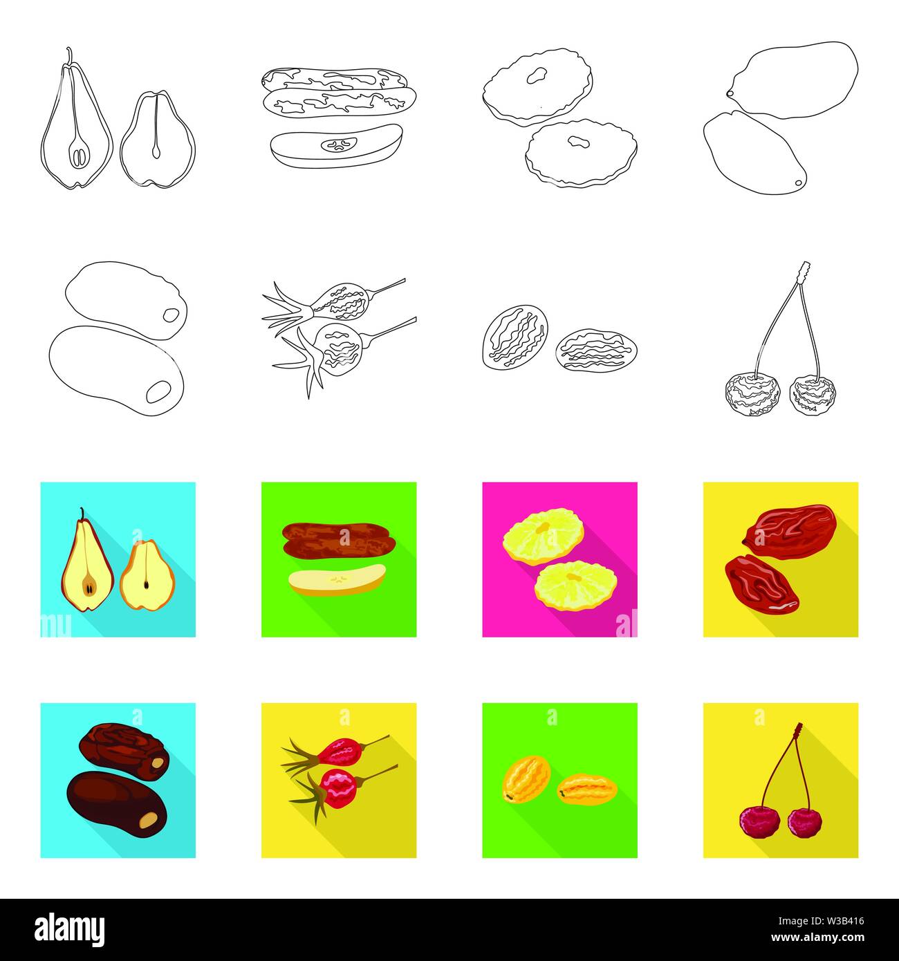 Vector illustration of food and raw symbol. Collection of food and ...