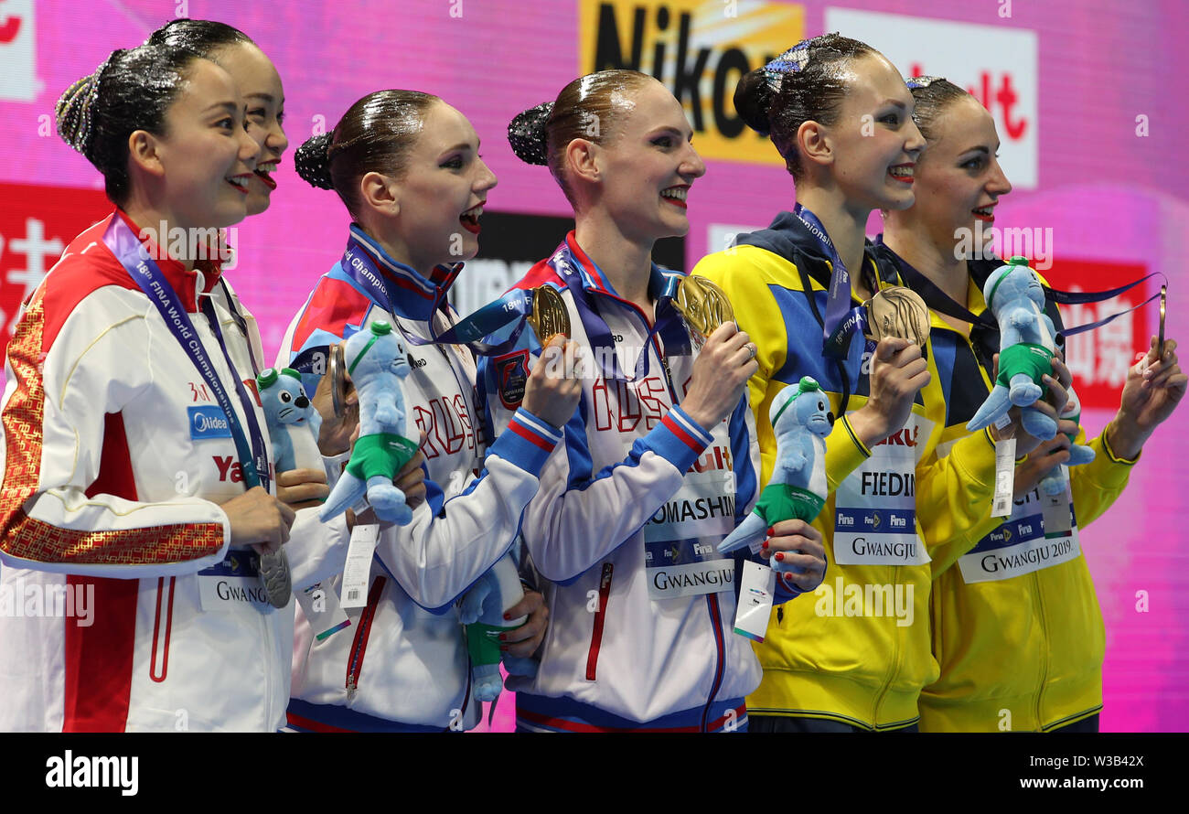 Gwangju, South Korea. 14th July, 2019. Synchronized swimming medalists ...